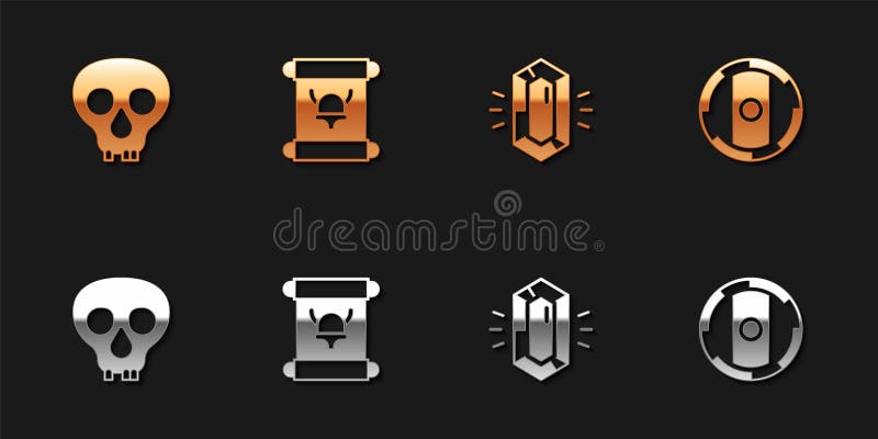 Set Skull, Decree, Parchment, Scroll, Gem Stone and Shield Viking Icon ...