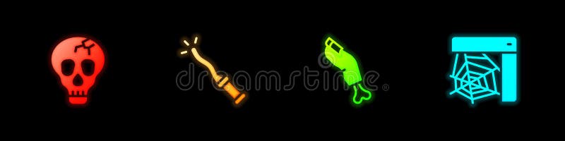 Set Skull, Magic Wand, Zombie Finger and Spider Web Icon. Vector Stock ...