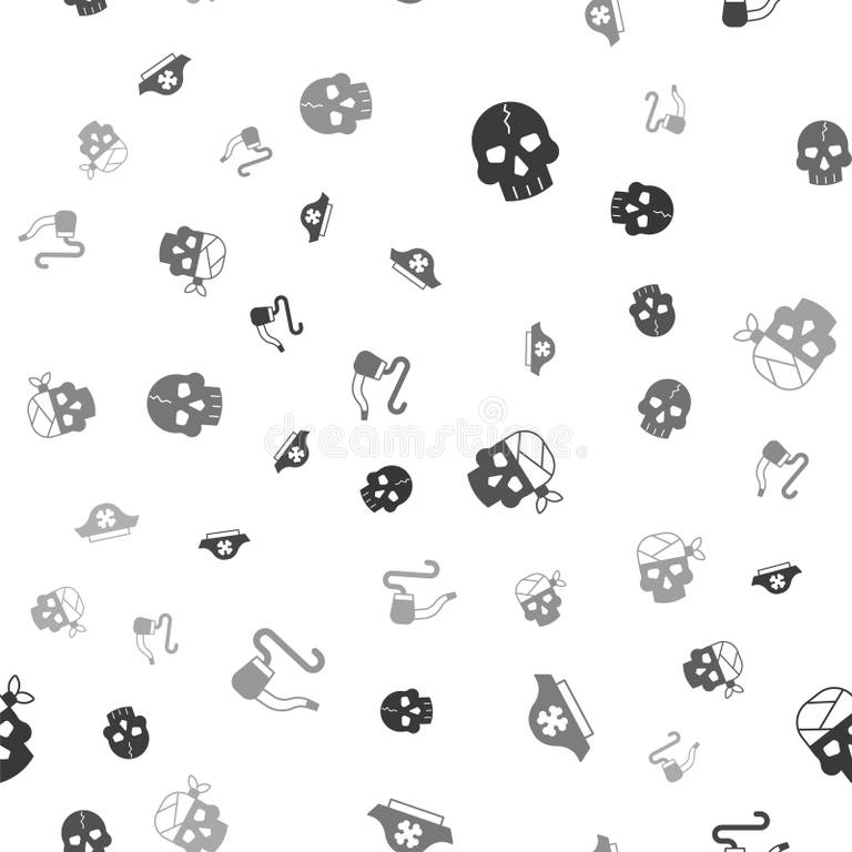 Set Skull, Pirate Hat, Captain and Smoking Pipe on Seamless Pattern ...