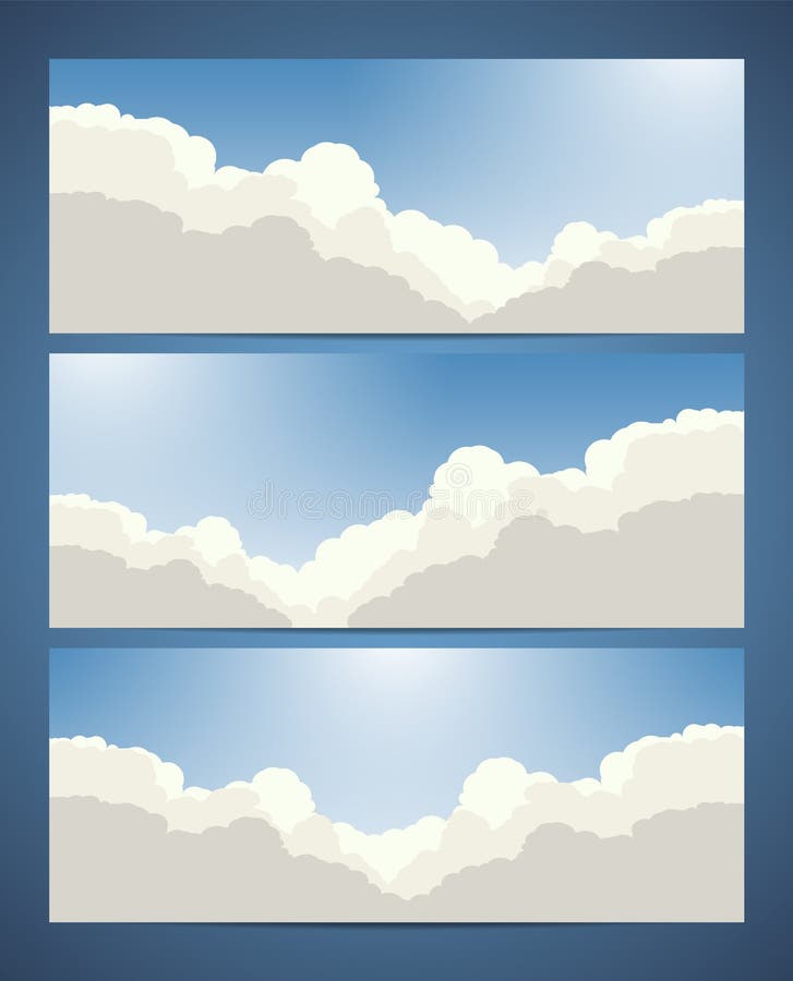 Set of Sky Banners with Clouds and Sunlight Stock Vector - Illustration ...
