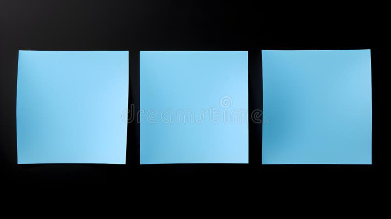 Set of Sky Blue Square Paper Notes on a Black Background. Brainstorming ...