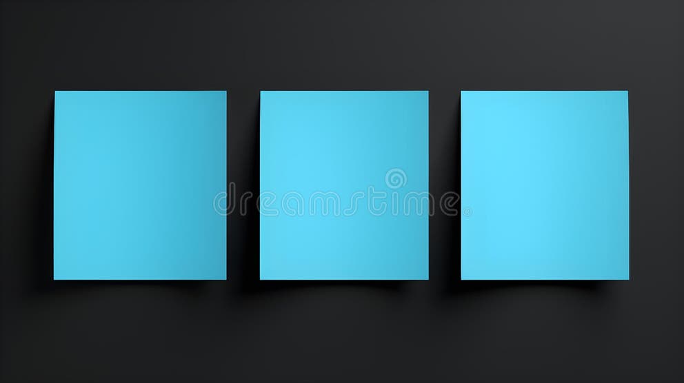 Set of Sky Blue Square Paper Notes on a Black Background. Brainstorming ...