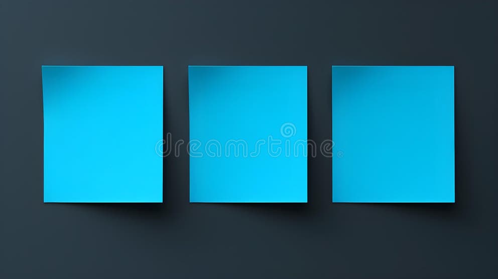 Set of Sky Blue Square Paper Notes on a Black Background. Brainstorming ...