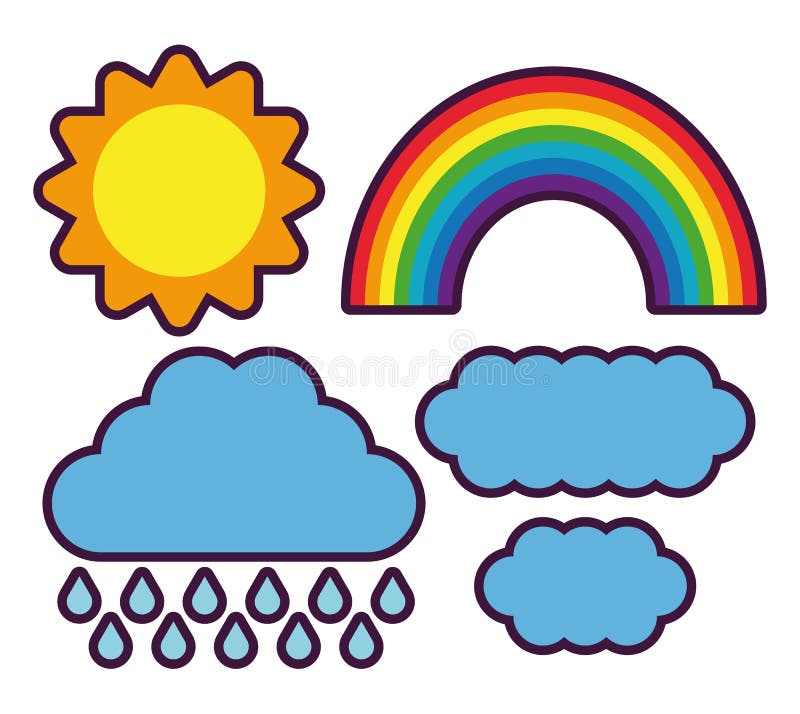 Set of Cute Sky Icons Isolated Stock Illustration - Illustration of ...