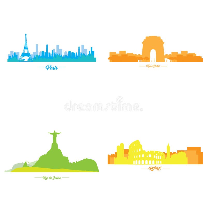 Set of skylines editorial photography. Illustration of business - 83892837