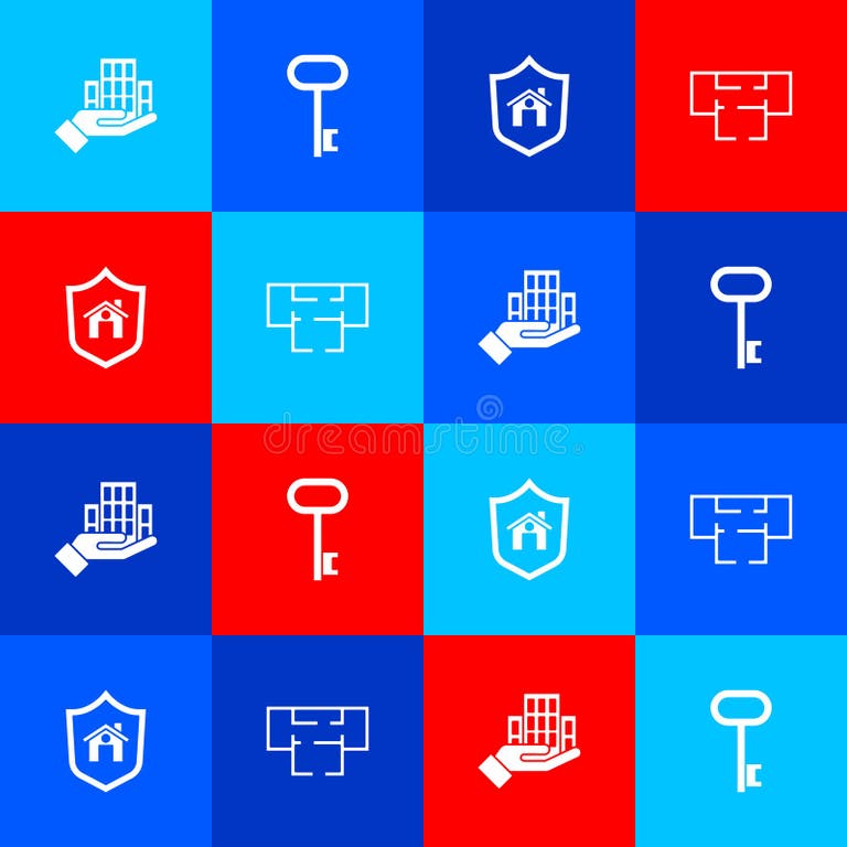 Set Skyscraper, House Key, with Shield and Plan Icon. Vector Stock ...