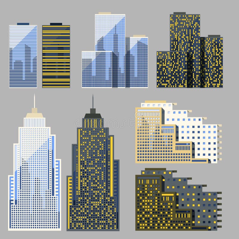 Set of Skyscrapers in the Flat and Detailed Style Stock Vector ...