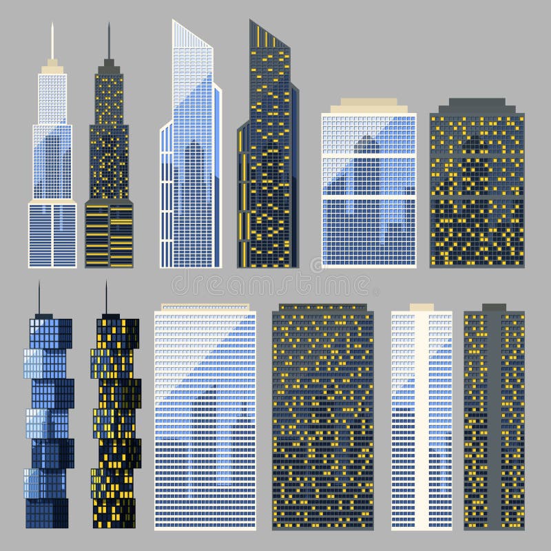 Set of Skyscrapers in the Flat and Detailed Style Stock Vector ...