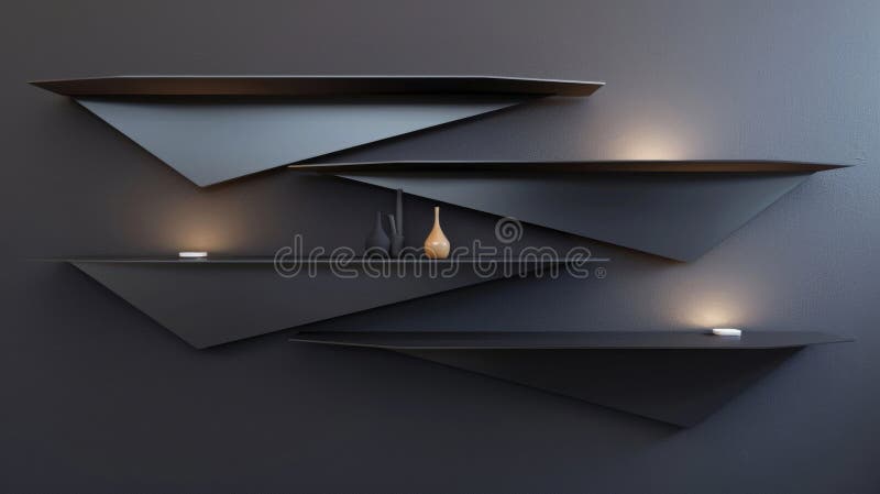 A Set of Sleek Display Shelves with Sharp Angles and Clean Lines ...