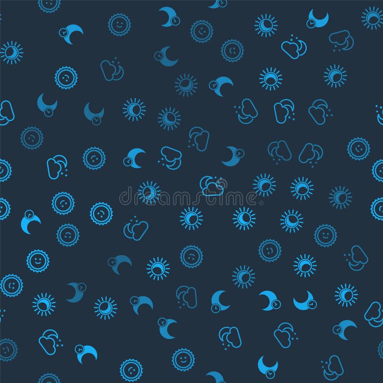 Set Sleeping Moon, Eclipse of the Sun, Cloud with and Stars and Sun on Seamless Pattern. Vector ...