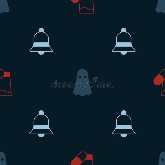Set Sleeping Pill, Ghost and Ringing Bell on Seamless Pattern. Vector ...