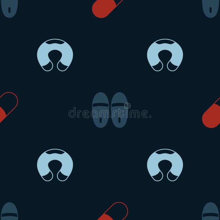 Set Sleeping Pill, Slippers and Travel Neck Pillow on Seamless Pattern ...