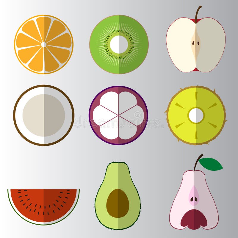 Set of Sliced Cut Fruit Flat Icon Stock Vector - Illustration of fruit ...