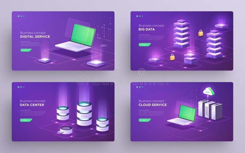 Set of Slides, Hero Pages or Digital Technology Banners. Data Guarding ...