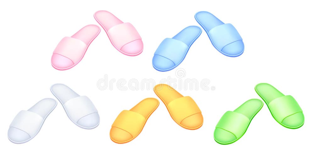 Set of Slippers in Different Colors Stock Vector - Illustration of ...