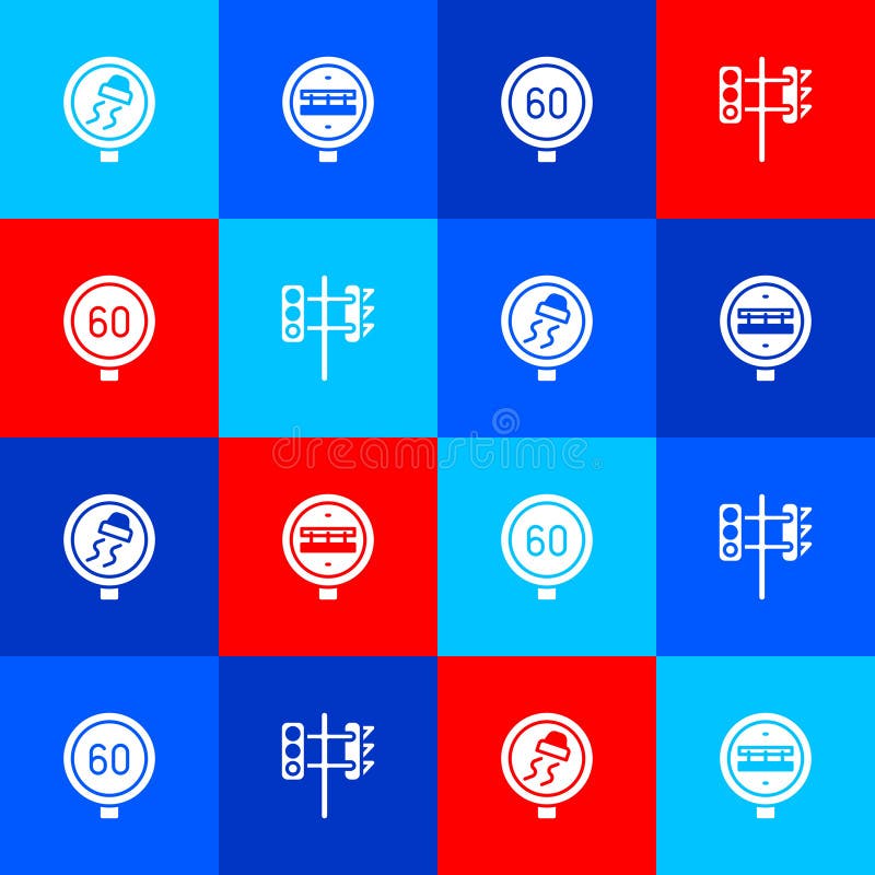 Set Slippery Road Traffic, Railroad Crossing, Speed Limit and Traffic ...