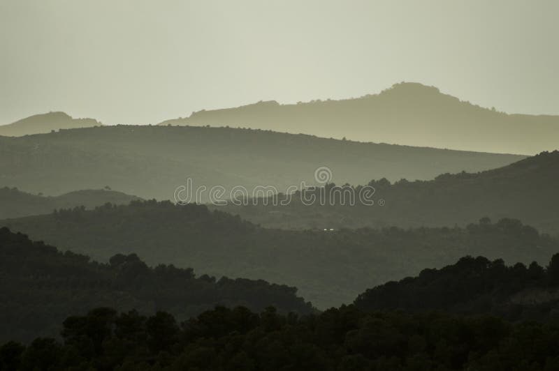 Set of Sloping Mountains without Clouds with Background with Fogs and ...
