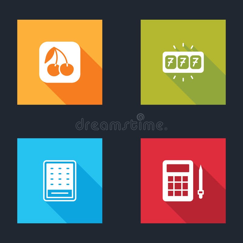 Set Slot Machine with Cherry, Jackpot, Lottery Ticket and Bingo Card ...