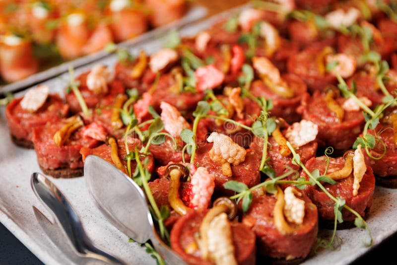 Set of Small Beef Meat Tartare Stock Photo - Image of tartar, gourmet ...