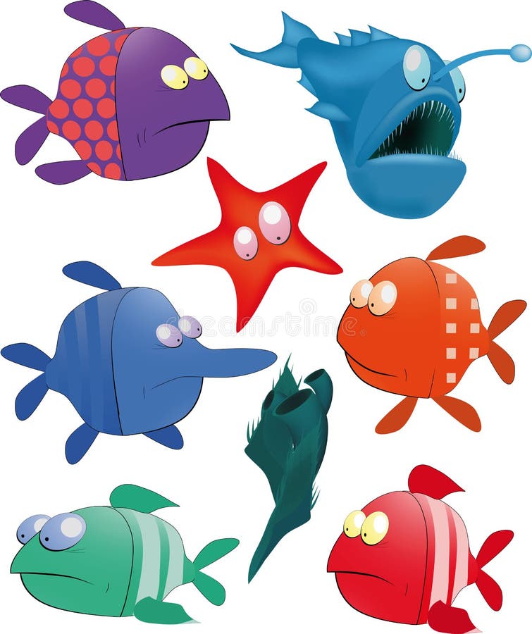 Cute Cartoon Colorful Fishes Set. Stock Vector - Illustration of design ...