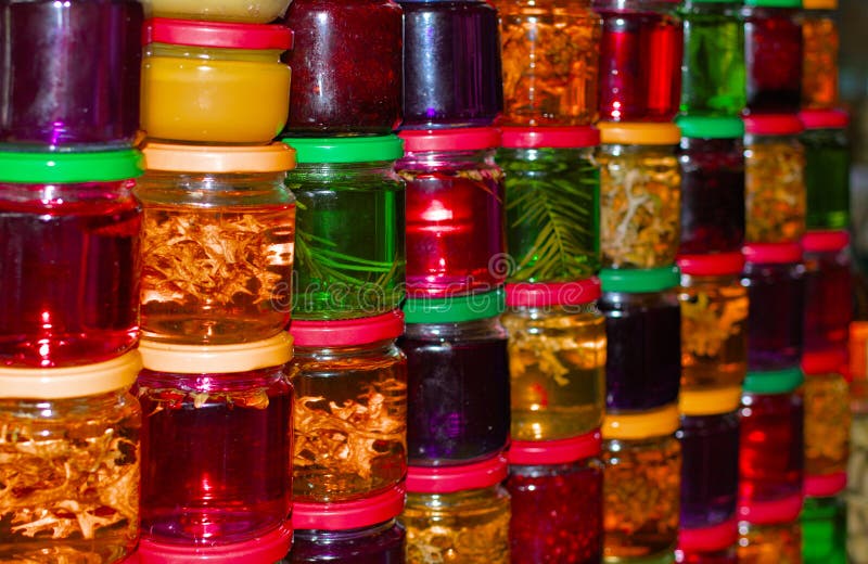 Jars with Different Preserved Vegetables and Fresh Spices for Canning ...