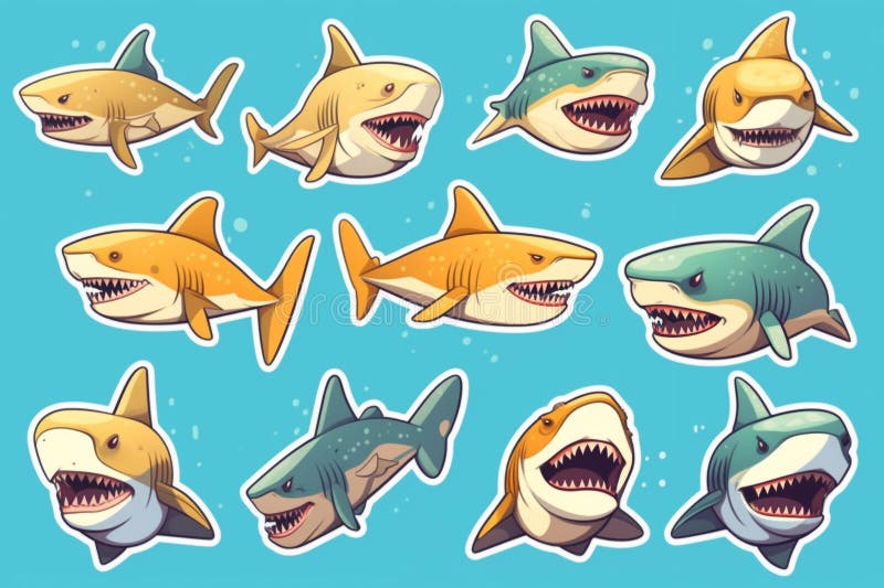 Set of Small Sharks. Shark Stickers Stock Illustration - Illustration ...