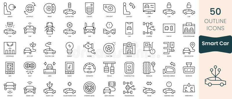 Set of Smart Car Icons. Thin Linear Style Icons Pack Stock Vector ...
