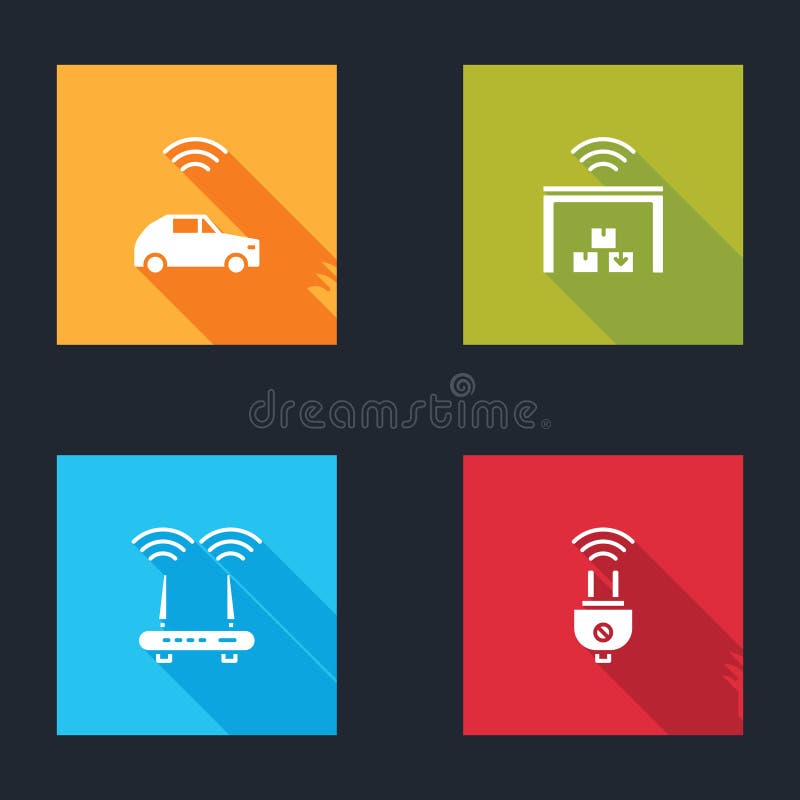 Set Smart Car System with Wireless, Warehouse, Router and Wi-fi Signal ...