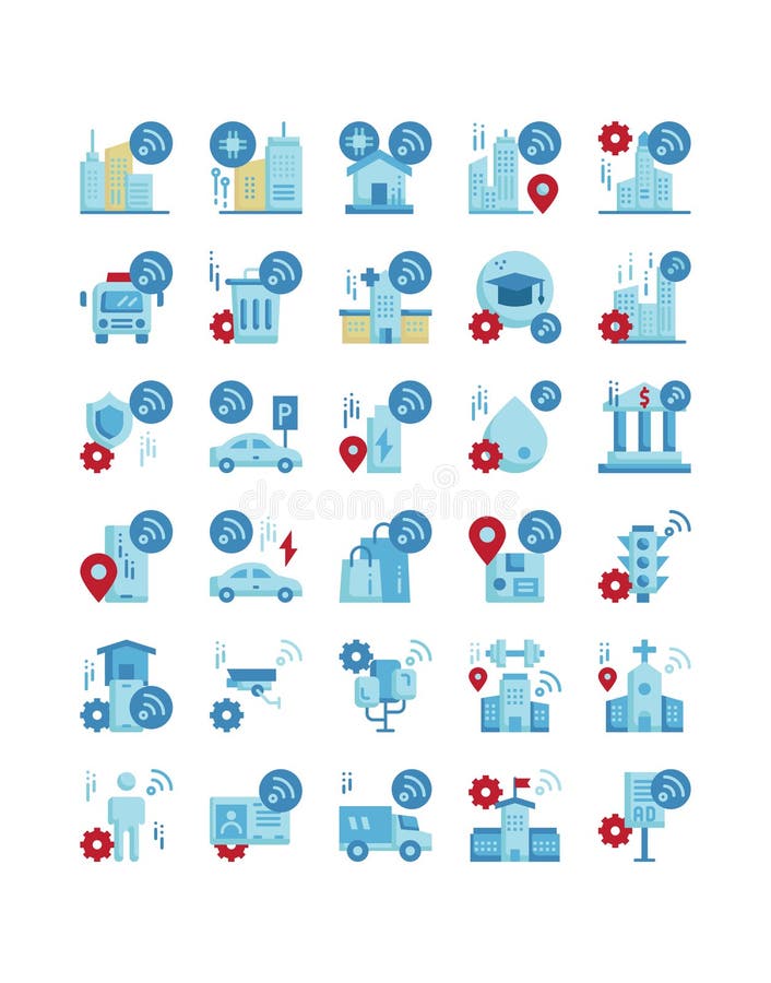 Set of Smart City Flat Icon Stock Vector - Illustration of idea ...