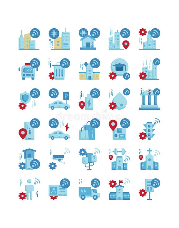 Set of Smart City Flat Icon Stock Vector - Illustration of idea ...