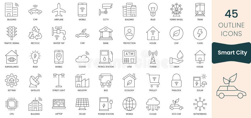 Set of Smart City Icons. Thin Outline Icons Pack Stock Vector ...