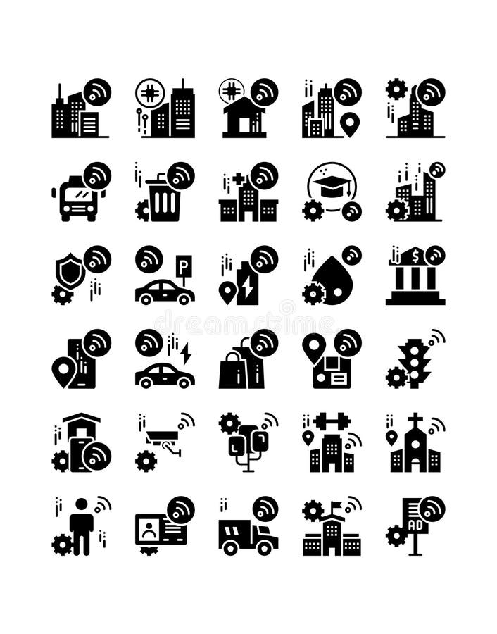 Set of Smart City Solid Icon Stock Vector - Illustration of glyph ...