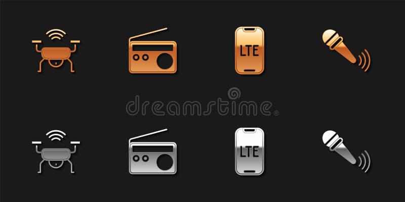 Set Smart Drone System, Radio, LTE Network and Wireless Microphone Icon ... Set Smart Drone System, Radio, LTE Network and Wireless Microphone Icon ...