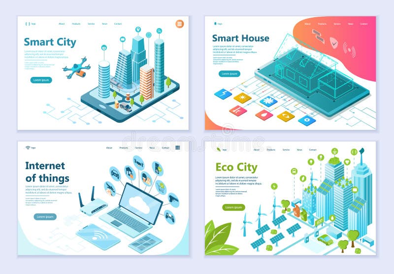 Set of Smart and Eco City Concepts, 3D Isometric Vector Illustration ...