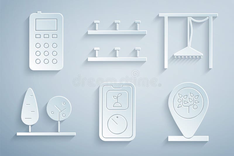 Set Smart Farming Technology, Automatic Irrigation Sprinklers, Trees ...