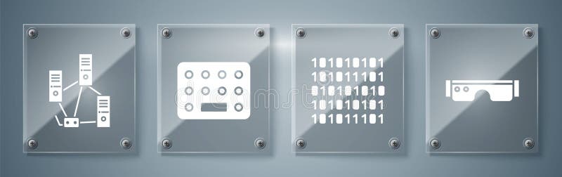Set Smart Glasses, Binary Code, Pills in Blister Pack and Computer ... Set Smart Glasses, Binary Code, Pills in Blister Pack and Computer ...