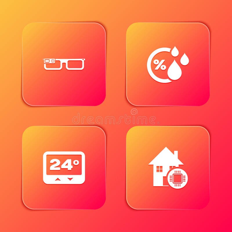 Set Smart Glasses, Humidity, Thermostat and Home Icon. Vector Stock ...