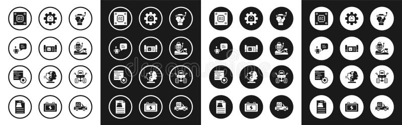 Set Smart Glasses Robot Blueprint Bot Processor With Microcircuits Cpu Humanoid Driving Car