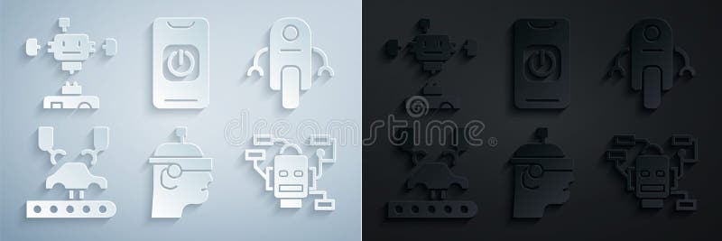 Set Smart Glasses, Robot, Robotic Robot Arm on Factory, Turn Off from ... Set Smart Glasses, Robot, Robotic Robot Arm on Factory, Turn Off from ...