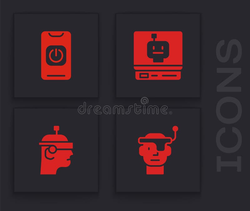 Set Smart Glasses, Turn Off Robot from Phone, Robot and Icon. Vector ... Set Smart Glasses, Turn Off Robot from Phone, Robot and Icon. Vector ...