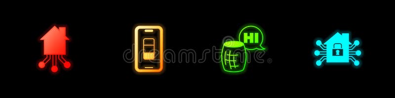 Set Smart Home, Smartphone Battery Charge, Voice Assistant and Icon ...