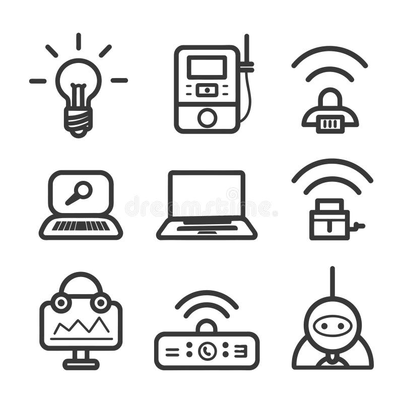Collection of Modern Technology Line Icons Stock Vector - Illustration ...