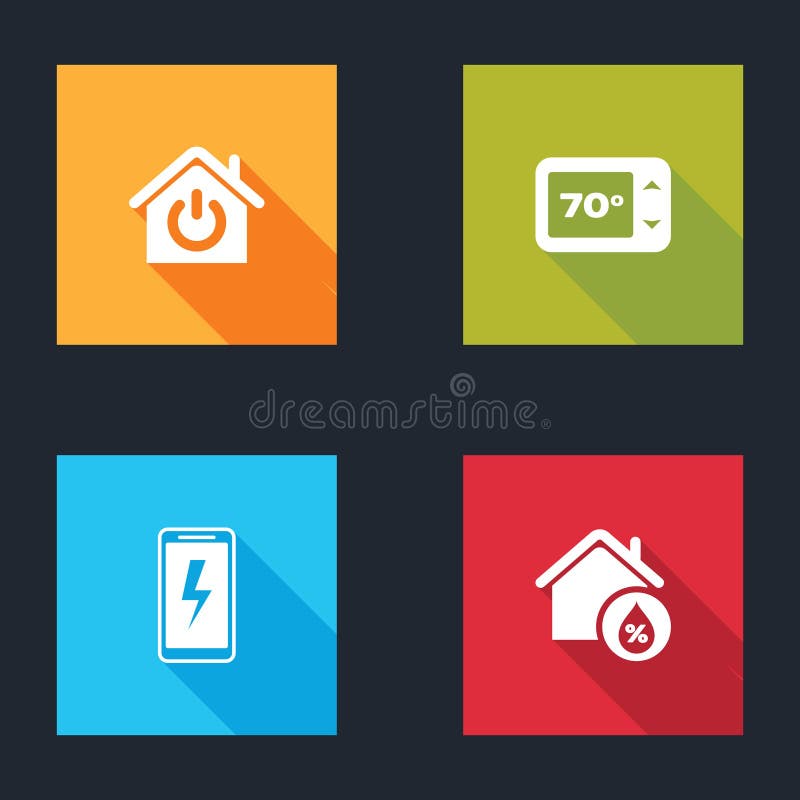 Set Smart Home, Thermostat, Mobile Charging Battery and House Humidity ...