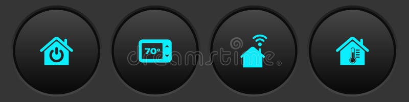 Set Smart Home, Thermostat, with Wi-fi and House Temperature Icon ...
