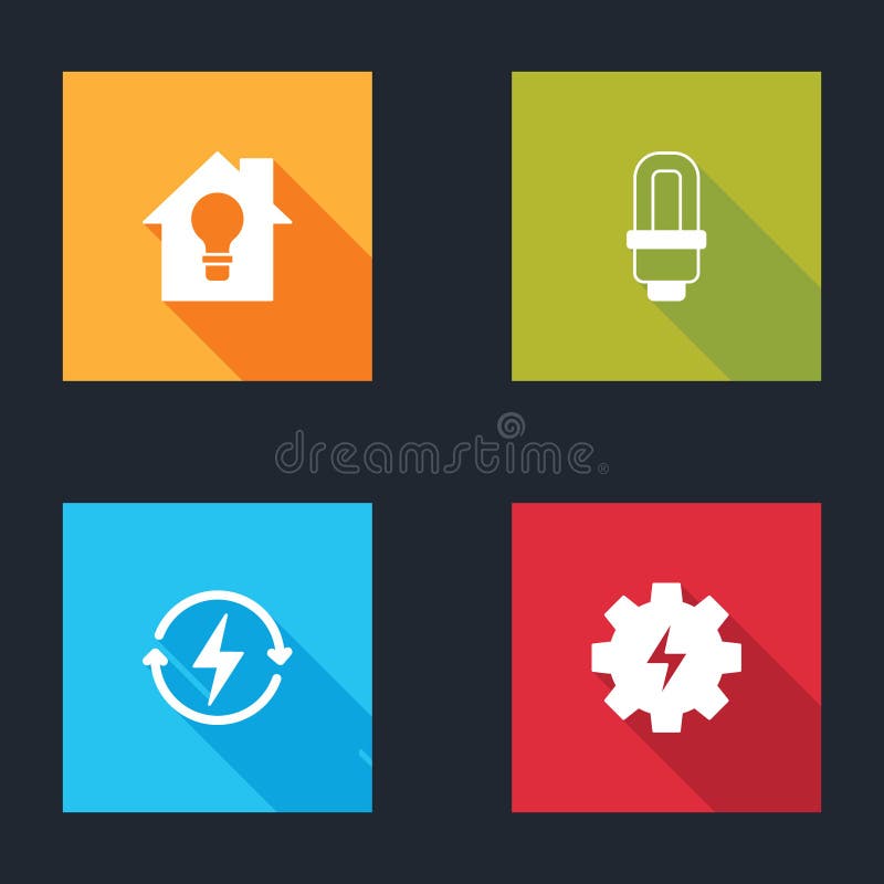 Set Smart House and Light Bulb, LED, Recharging and Gear Lightning Icon ...