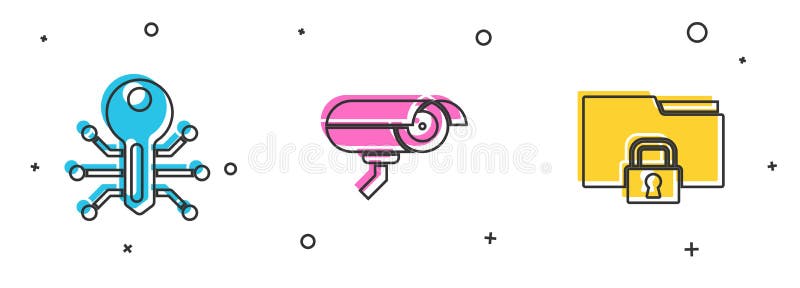 Set Smart Key, Security Camera and Folder and Lock Icon. Vector Stock ...