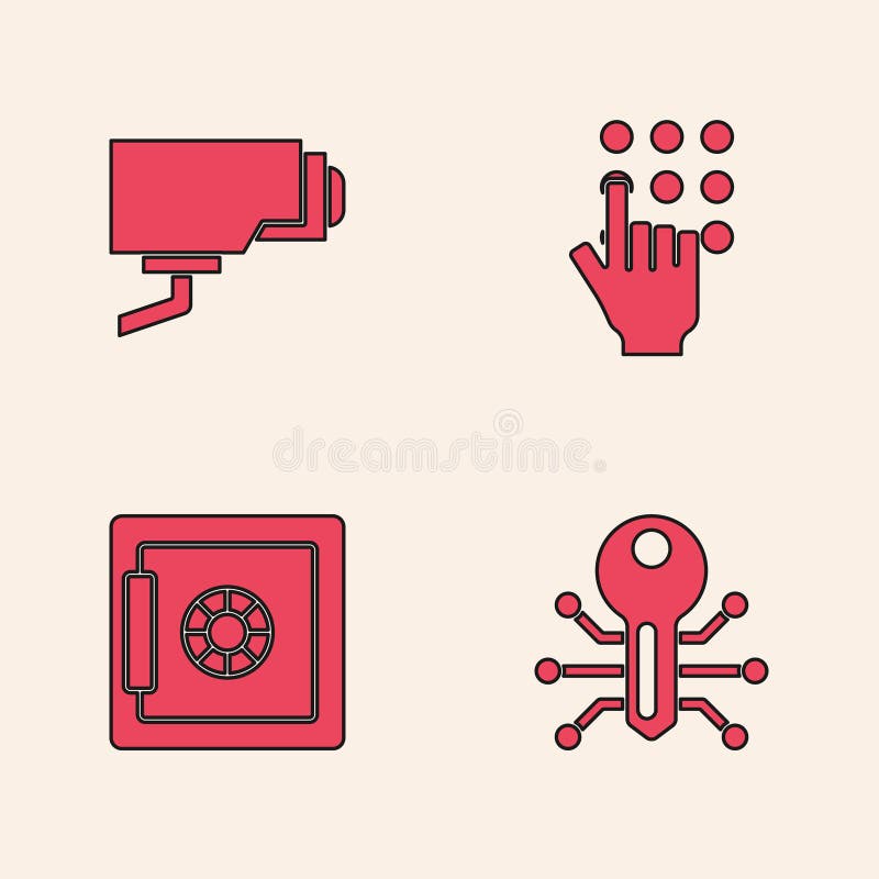 Set Smart Key Security Camera Password Protection And Safe Icon Vector Stock Vector