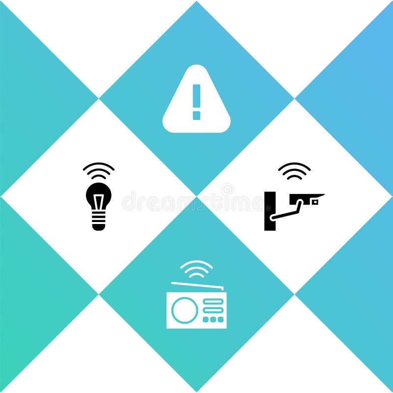 Set Smart Light Bulb, Radio, Exclamation Mark in Triangle and Security ...