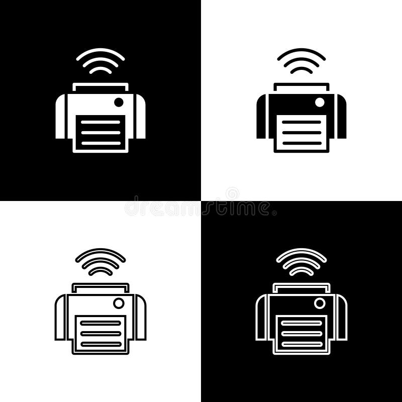 Set Smart Printer System Icon Isolated on Black and White Background ...