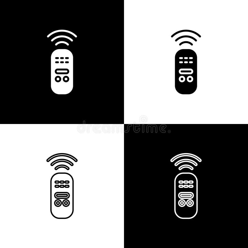 Set Smart Remote Control System Icon Isolated on Black and White ...